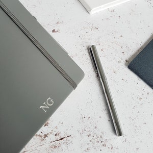 Personalised Grey Notebook & Metal Pen Set, A5 Lined Luxury Notebook ...