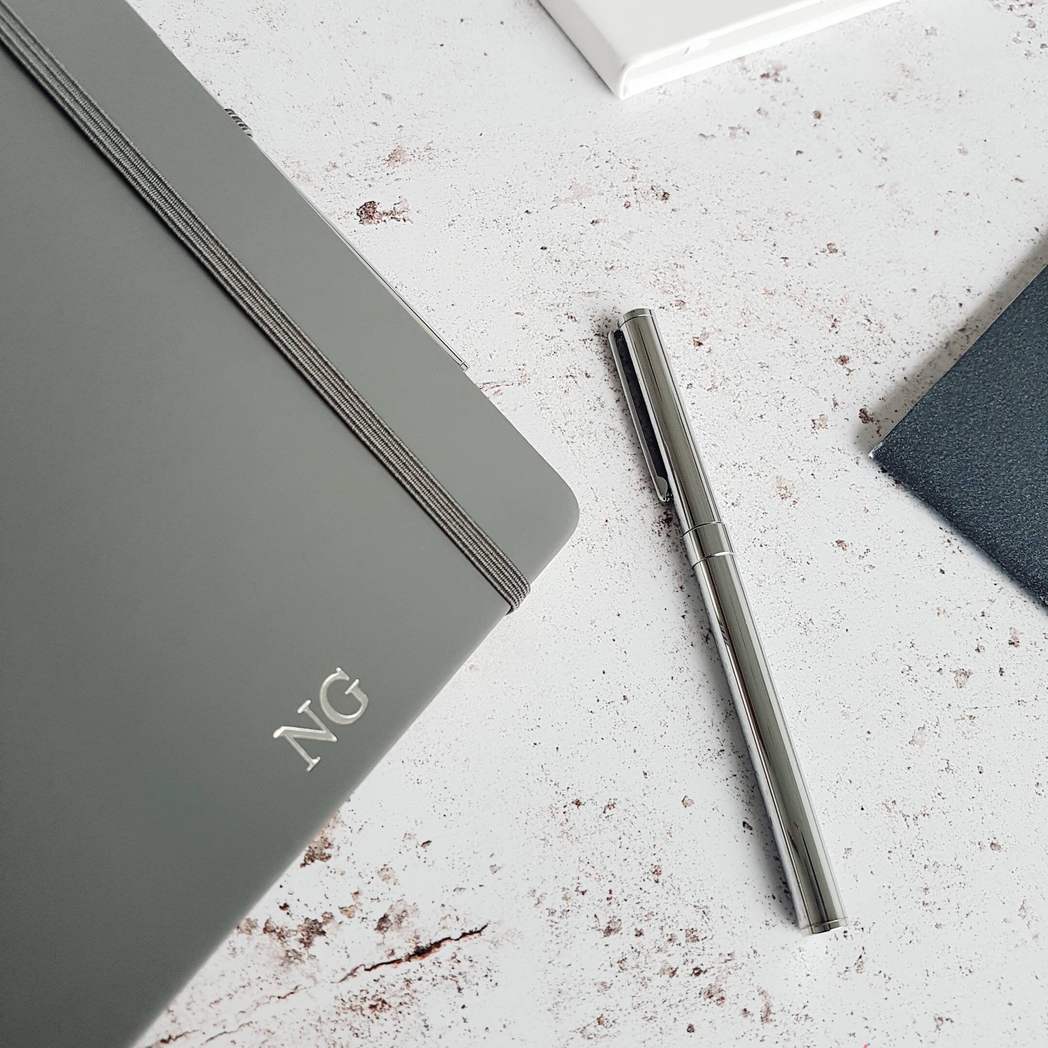 Personalised Grey Notebook & Metal Pen Set A5 Lined Luxury - Etsy