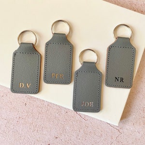 Personalised Grey Keyring Key Fob Custom Leather Key Ring. - Etsy