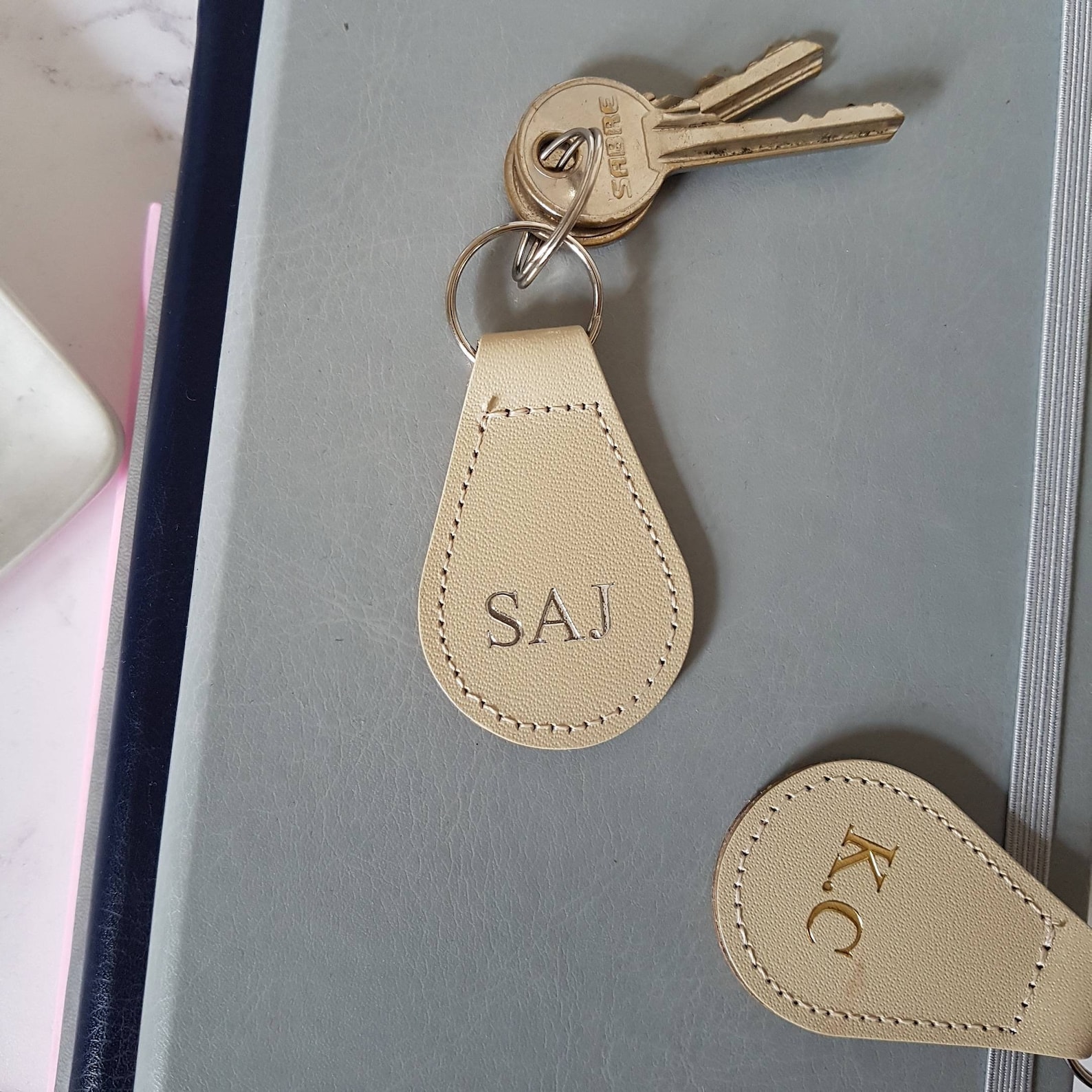 Personalised Leather Keyring Key Fob With Initials. Monogram | Etsy UK