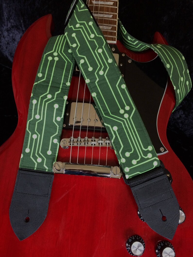 Circuit Board Guitar Strap // Techno Lime PCB Traces on Dark | Etsy