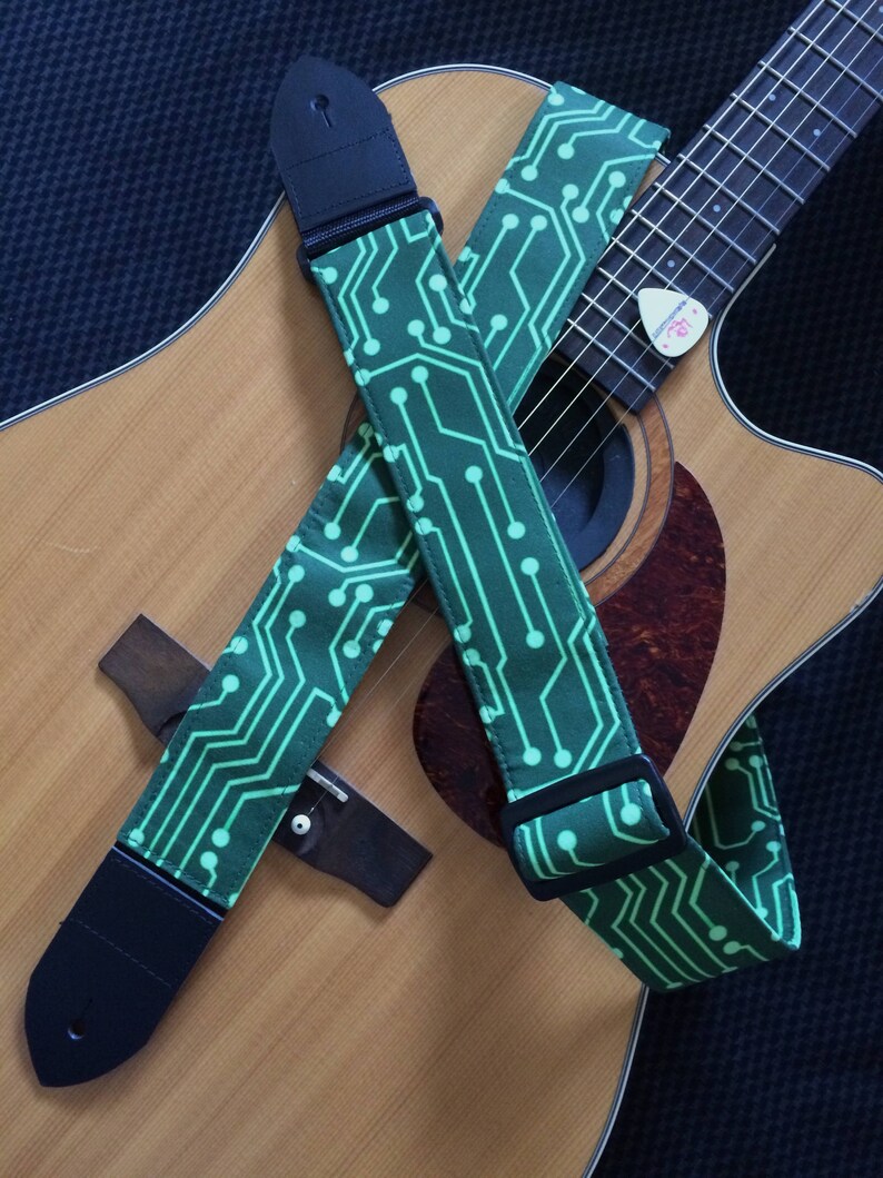 Circuit Board Guitar Strap // Techno Lime PCB Traces on Dark | Etsy