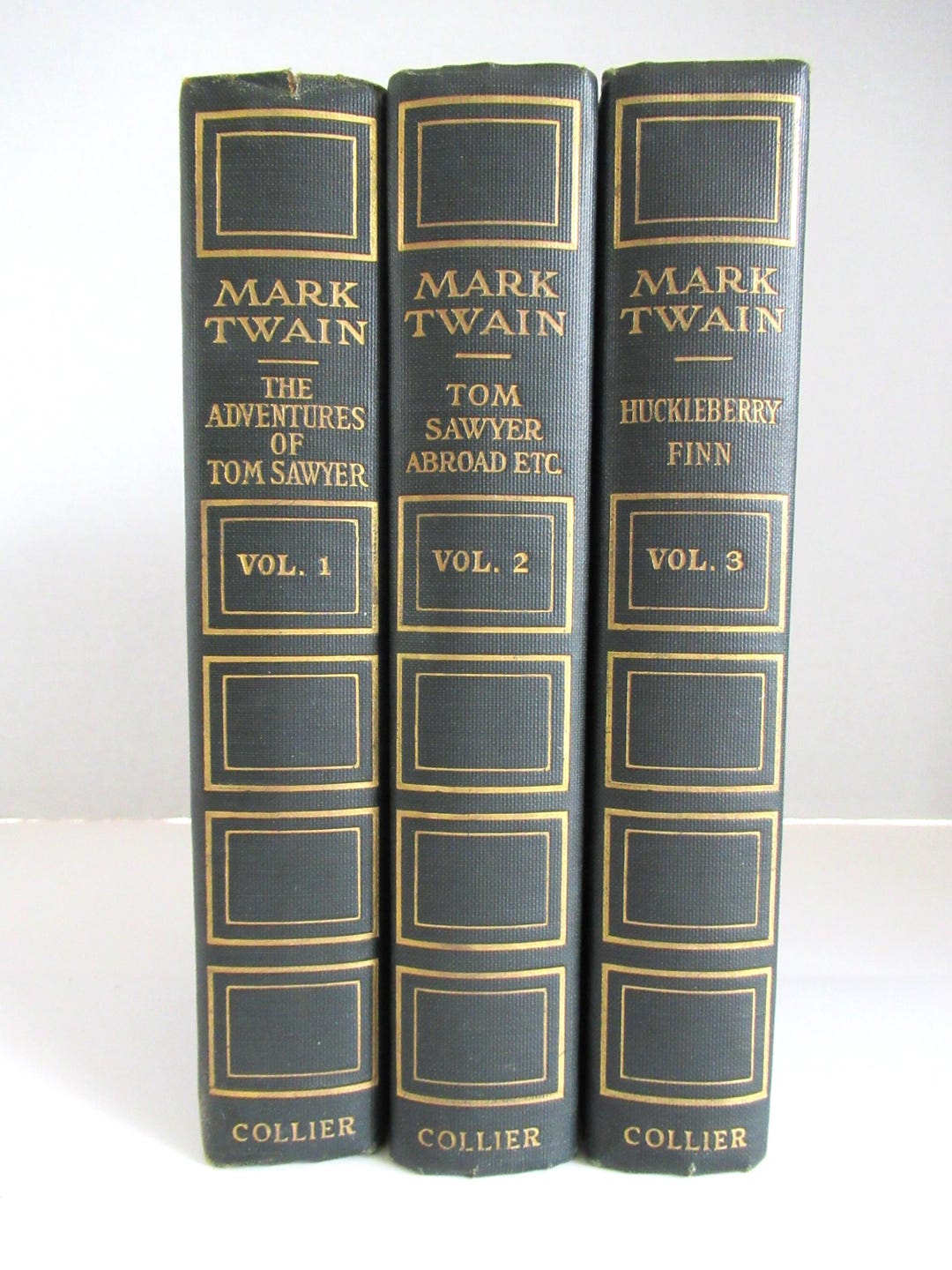 Antique Mark Twain Book Set: Adventures of Tom Sawyer, Tom Sawyer Abroad, Huckleberry Finn ...