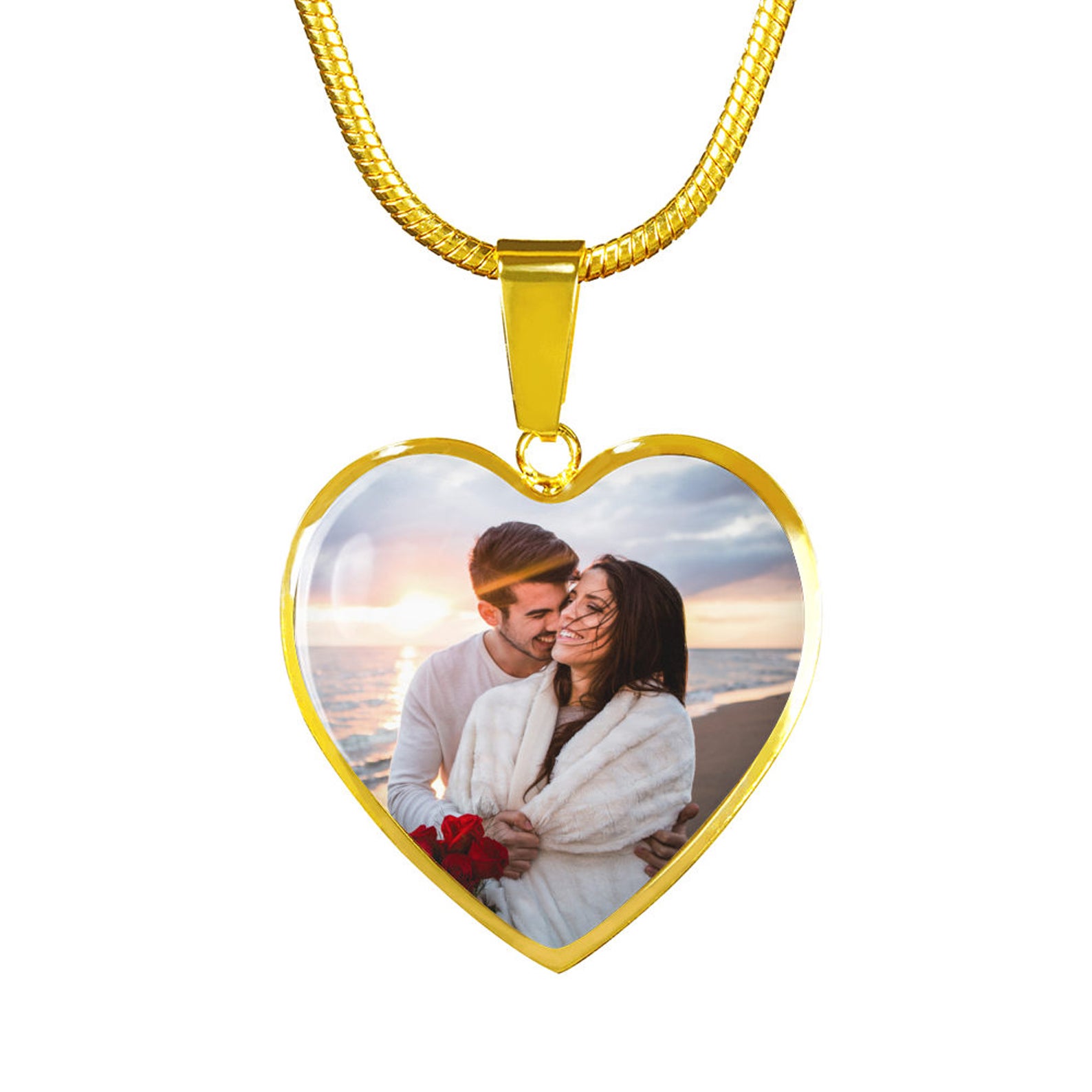 Personalized Custom Heart Photo Necklace Gold Silver Engraved - Etsy