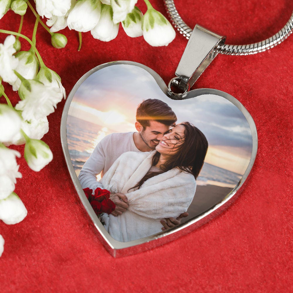 Personalized Custom Heart Photo Necklace Gold Silver Engraved | Etsy