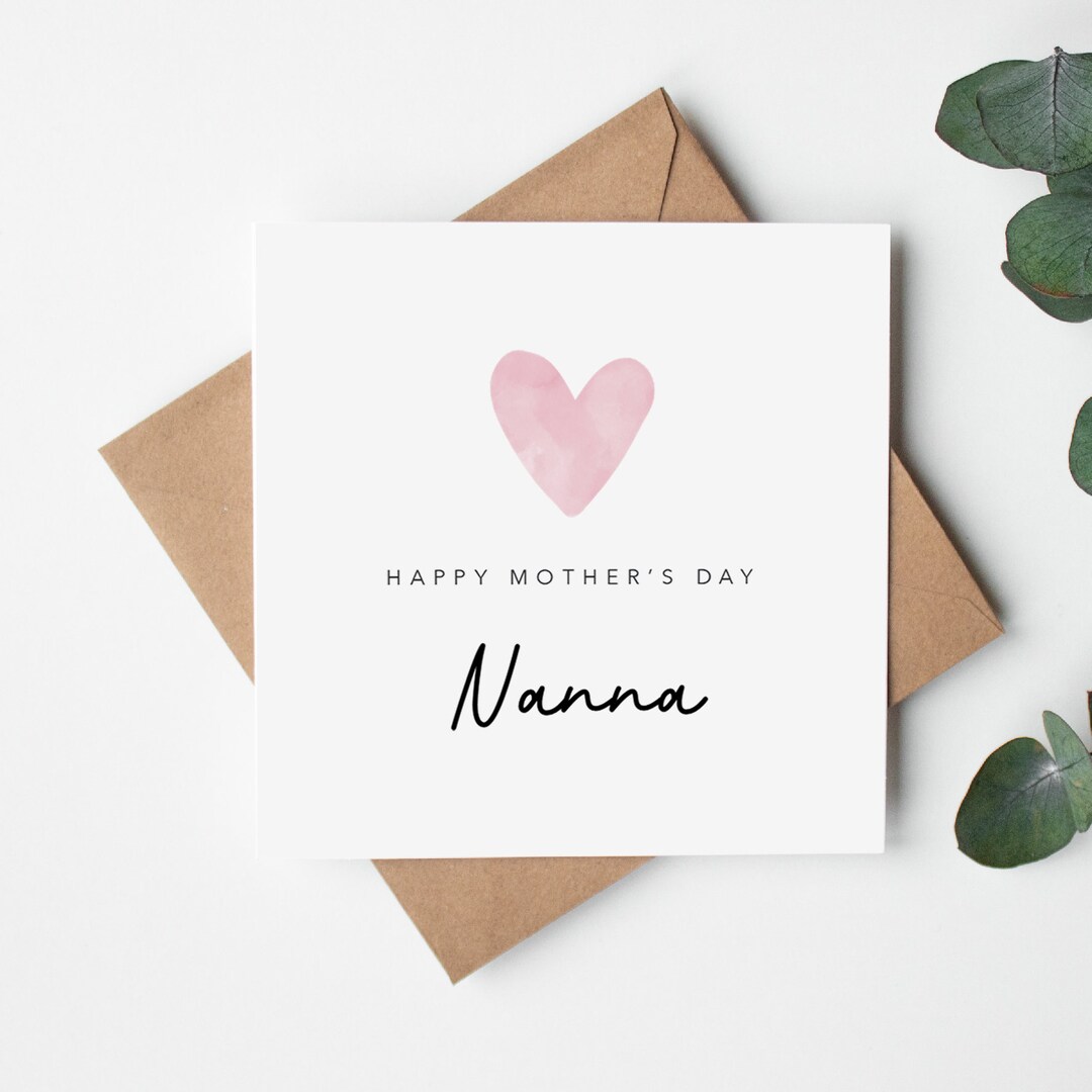 Mothers Day Card for Nanna Happy Mother's Day Pink Heart Mum, Nanna ...