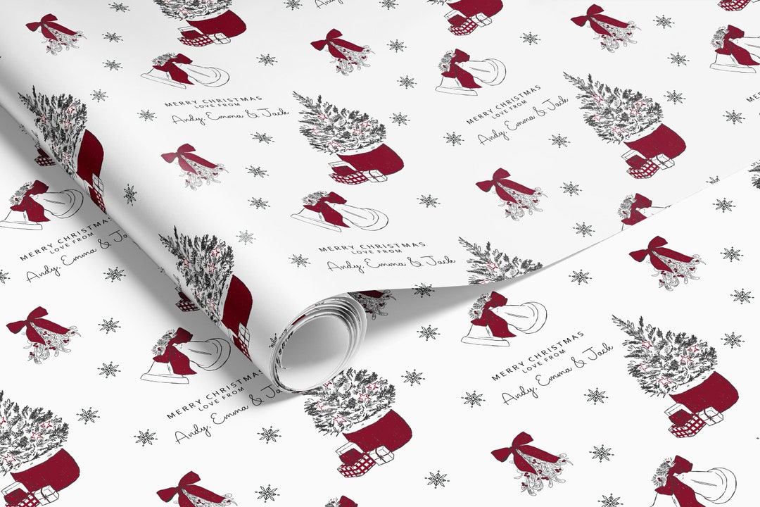 Personalised Christmas Wrapping Paper Sheets Red Christmas Tree - Etsy
