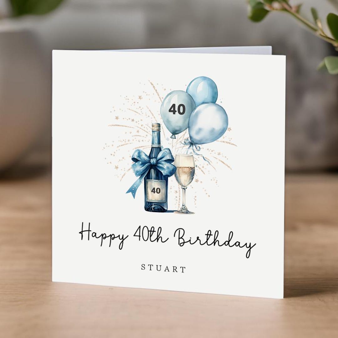 Personalised 40th Birthday Card for Him - Blue 40th Birthday Card for ...