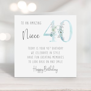 Niece 40th Birthday Card With Verse/poem - Forty Birthday - Milestone ...