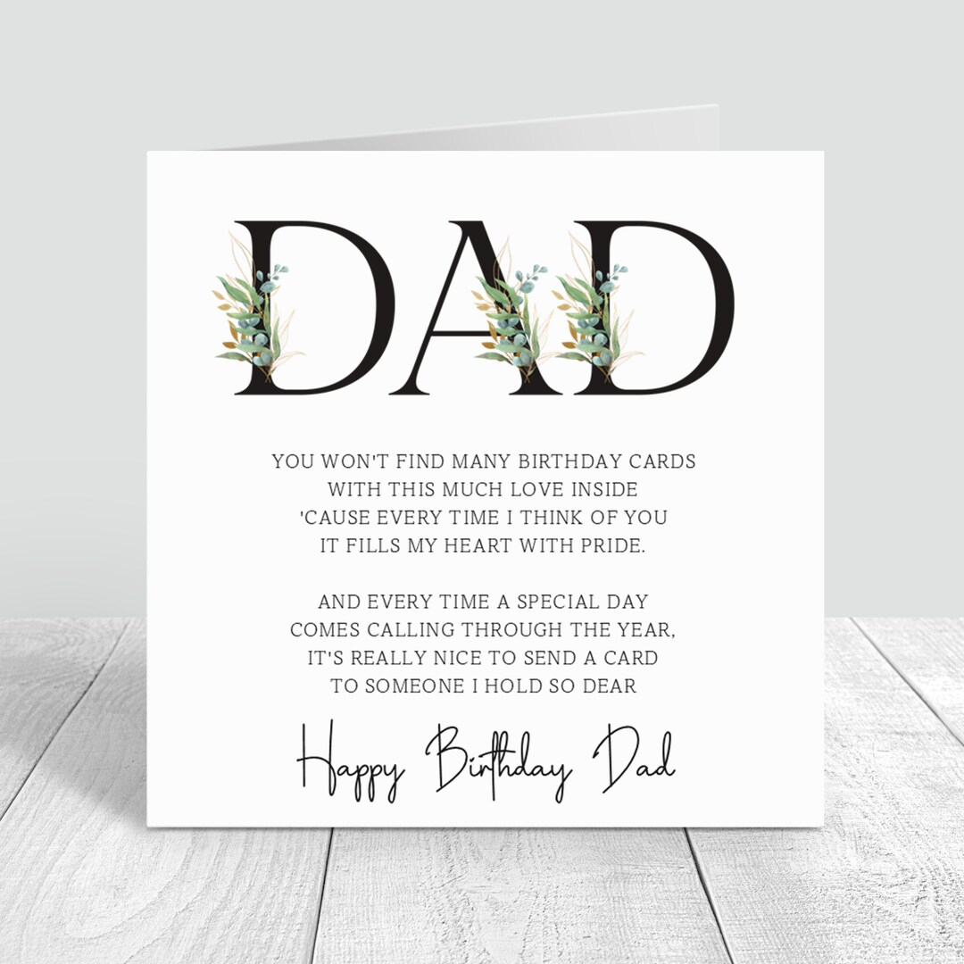 Dad Birthday Card With Verse/poem - Botanical Eucalyptus Design ...