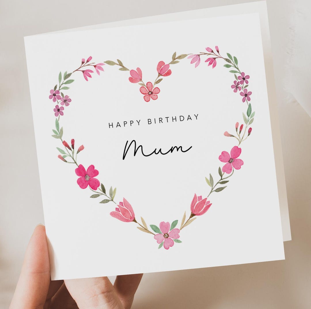 Mum Birthday Card - Happy Birthday Mum - Mum, Mam, Mummy, Mother - Pink ...