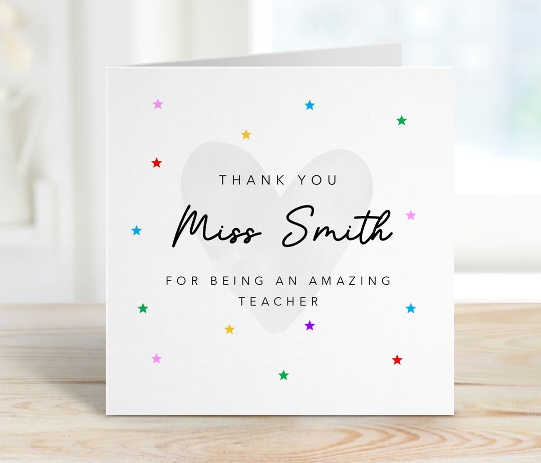 Personalised Teacher Thank You Card End of Term School Teacher Tutor ...