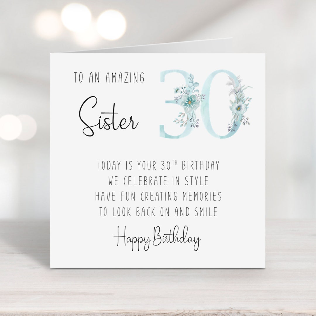 Sister 30th Birthday Card With Verse/poem - Thirty Birthday - Milestone ...