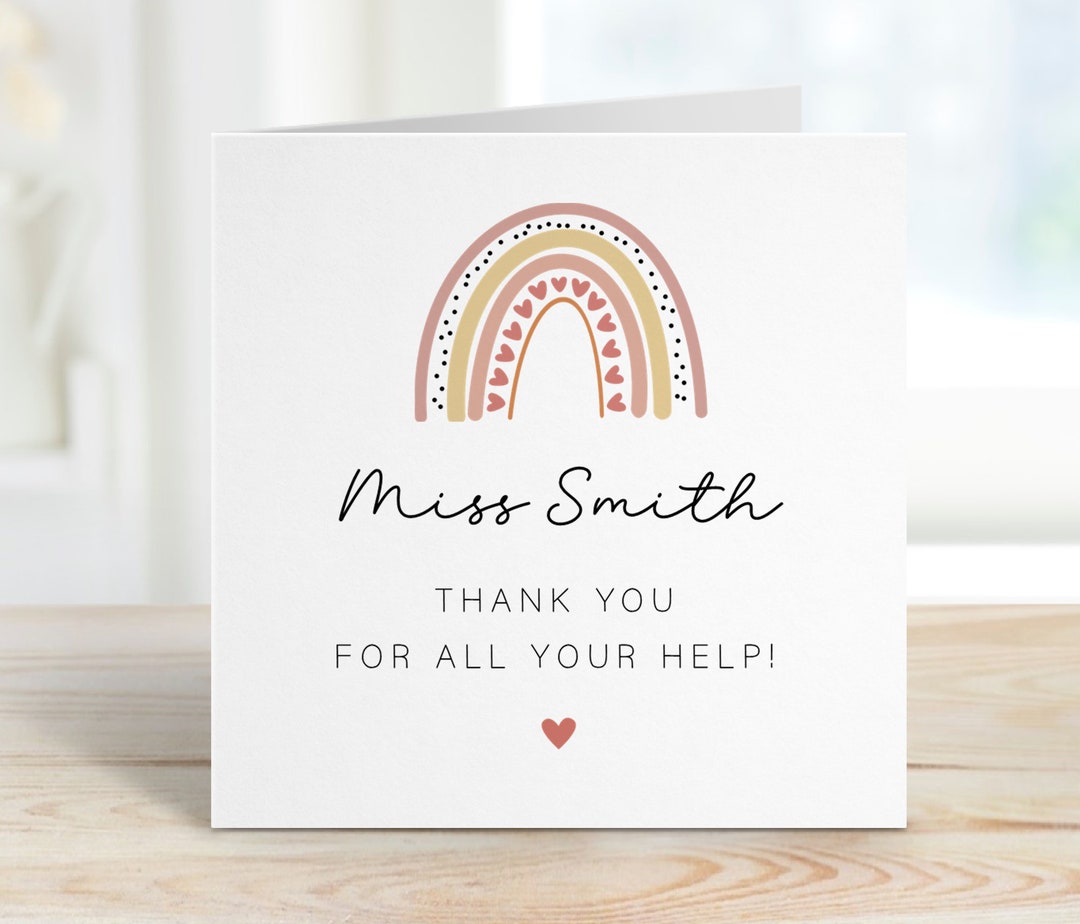Teacher Thank You Card Personalised Thank You for All Your Help Nursery ...