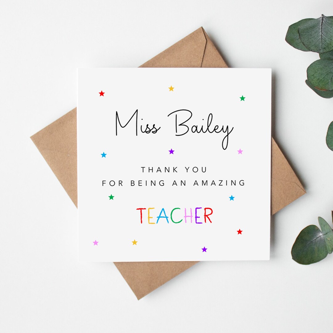 Teacher Thank You Card Personalised an Amazing Teacher School, Nursery ...