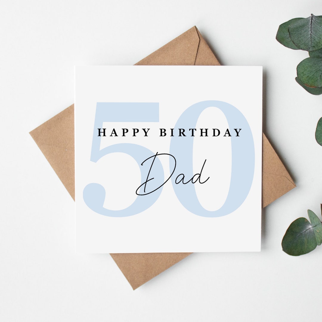 Dad 50th Birthday Card Fifty Birthday Card Simple Design Modern Kraft ...