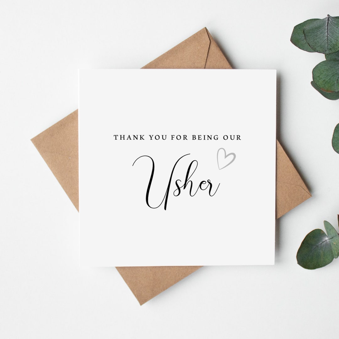 Thank You Usher Card 'thank You for Being Our Usher' Simple ...