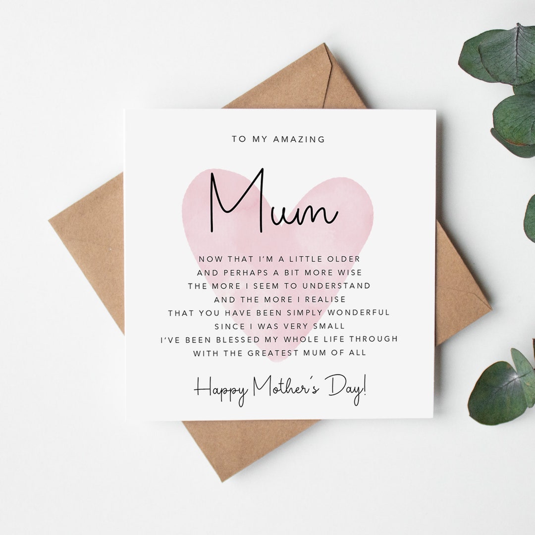 Mum Mothers Day Card With Poem/verse Mother's Day, Mothering Sunday ...