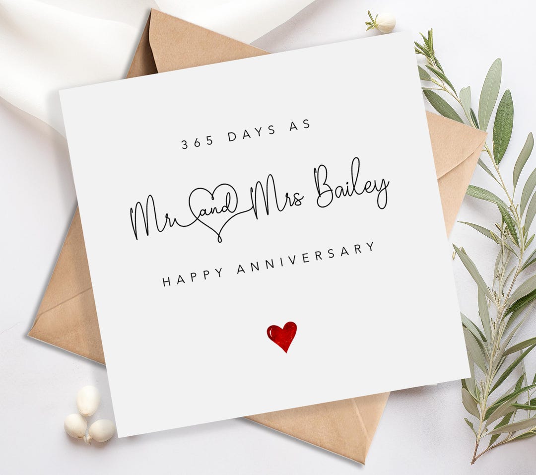 First Anniversary Card - 365 Days as Mr & Mrs Happy Anniversary - Paper ...