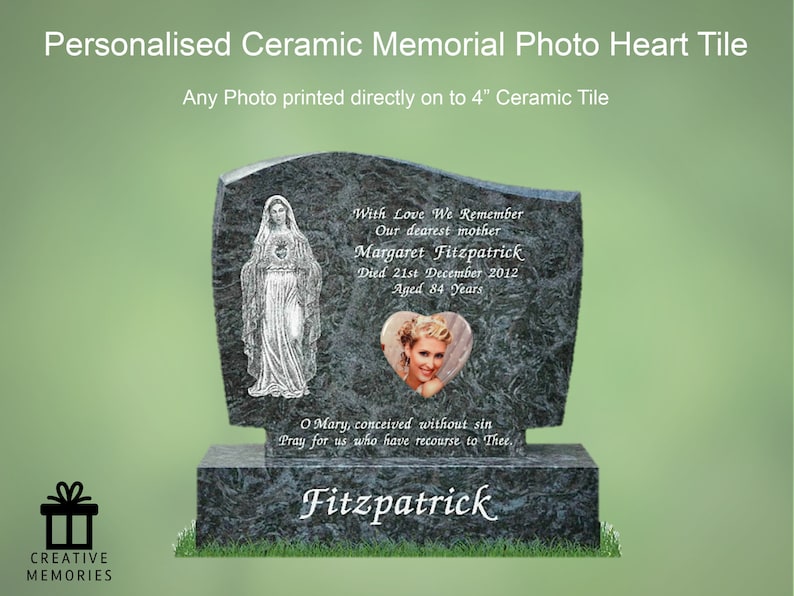 Personalised Ceramic Memorial Photo Tile Oval 5 & Heart - Etsy UK