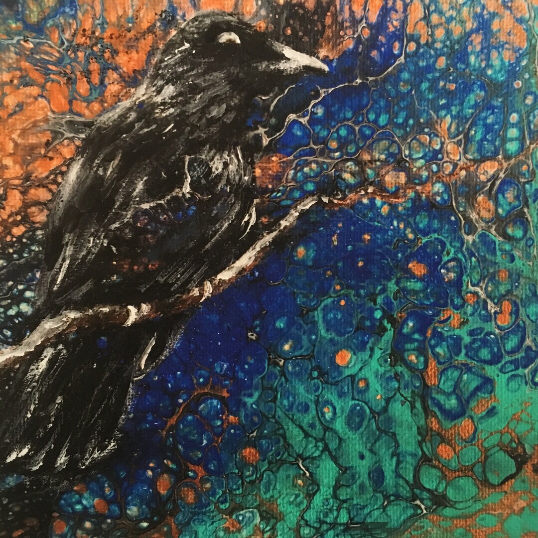 Giclee Print, Print of Acrylic, "illusive Crow," Crow Picture, Fluid ...