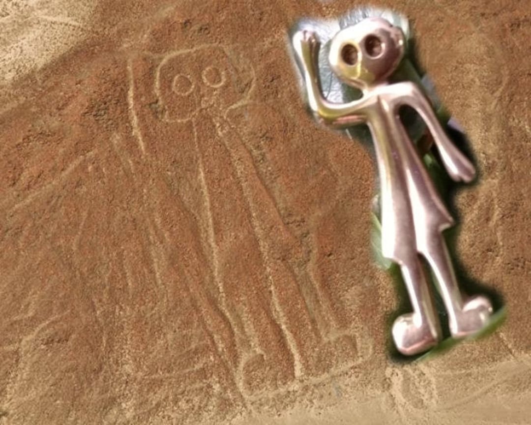 Ancient Nazca Lines Astronaut Pin, Gold-plated Brass and Rhodium-plated ...
