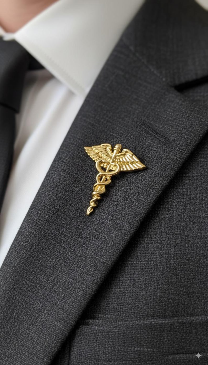 Caduceus Pin. Classic Medical Symbol Plated in Gold. Elegance and ...
