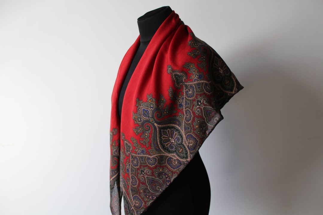 Vintage Shawl. Red Shawl. Pattern Scarf. Russian Scarf Shawl. Vintage ...