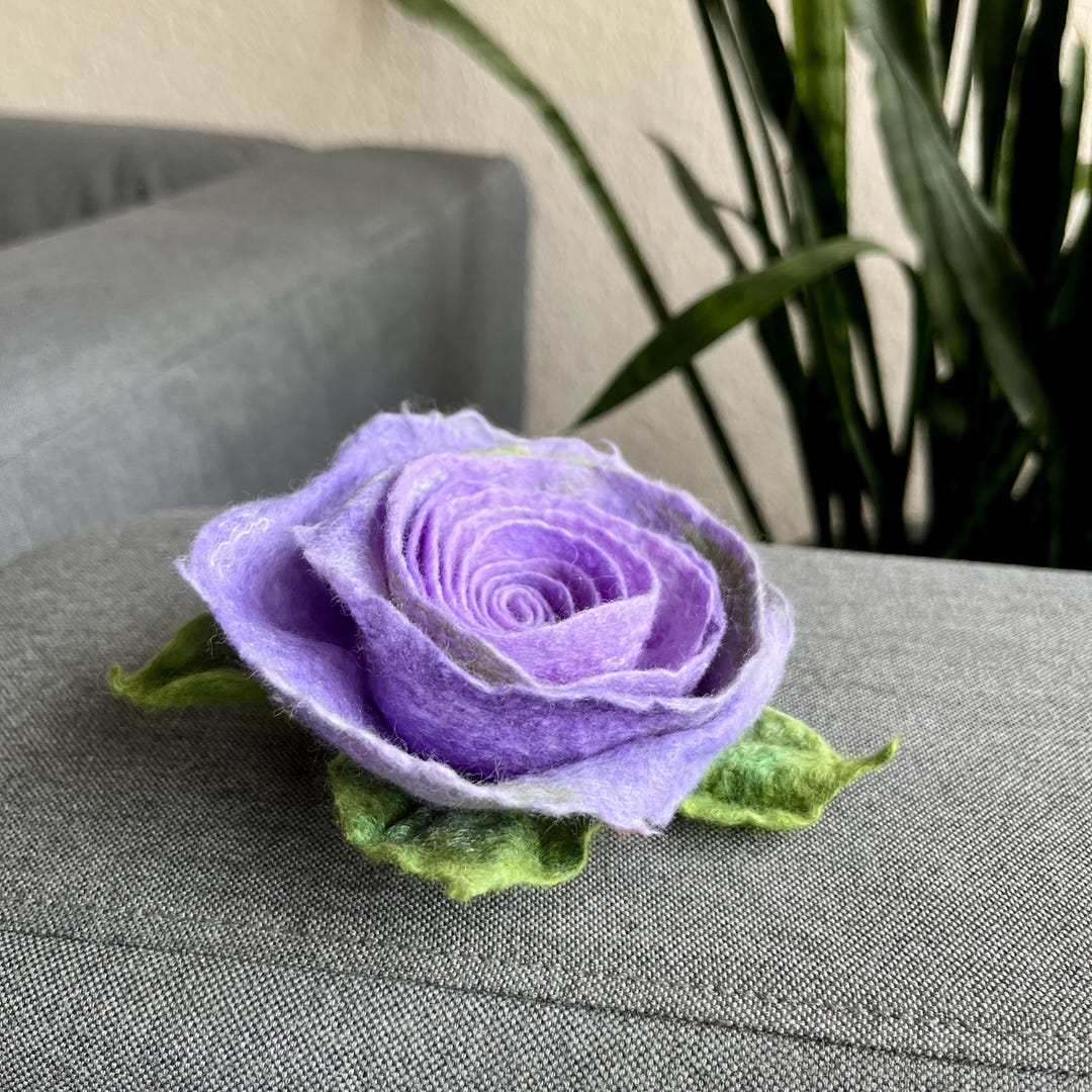 Handmade Merino Wool Felt Flower Brooch - Purple Rose Pin - Etsy