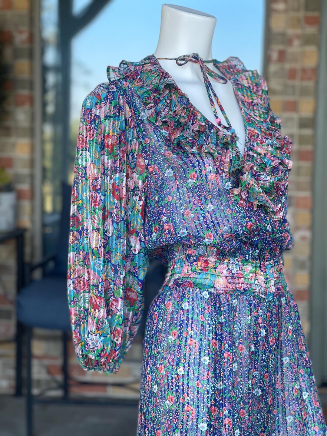 Vintage Floral Cottagecore Midi, Poet Sleeves, Romantic Floral Flowy ...