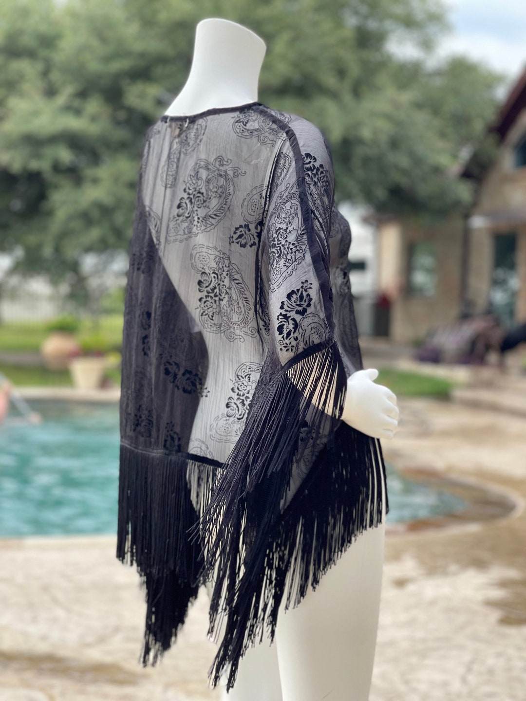 Sheer Black Fringe Cape, Sexy Boho Capelet, Sexy Goth Cape, Witchy ...
