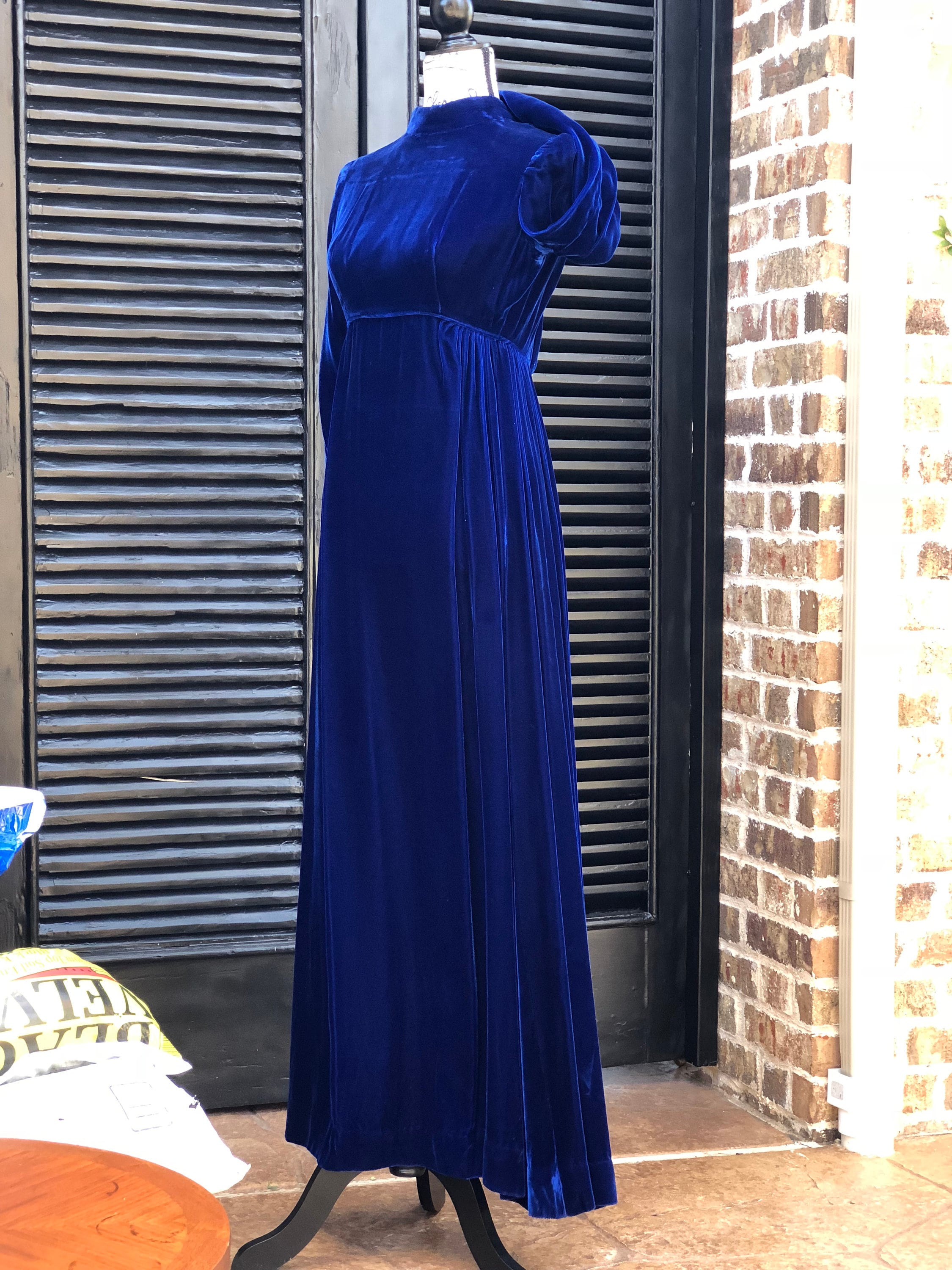 Vintage Royal Blue Velvet Dress Empire Waist Floor Length - Etsy