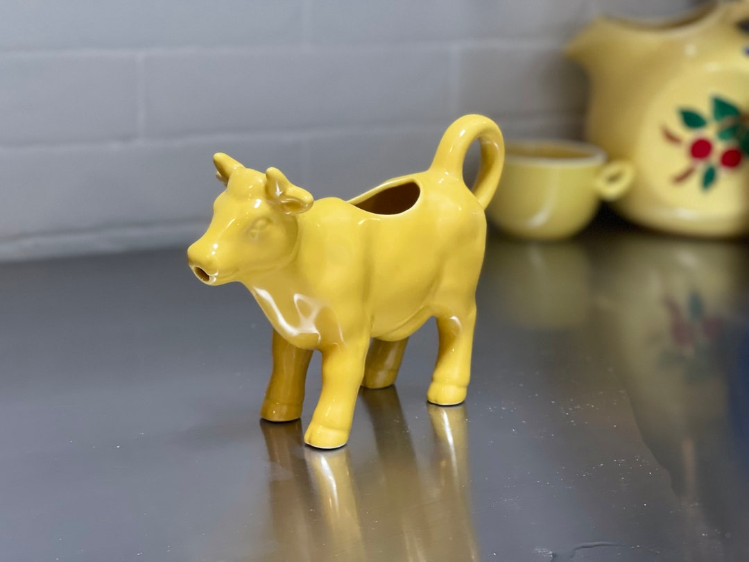 Kitschy Yellow Cow Creamer, Lemon Yellow Ceramic Creamer, Unique 50s ...