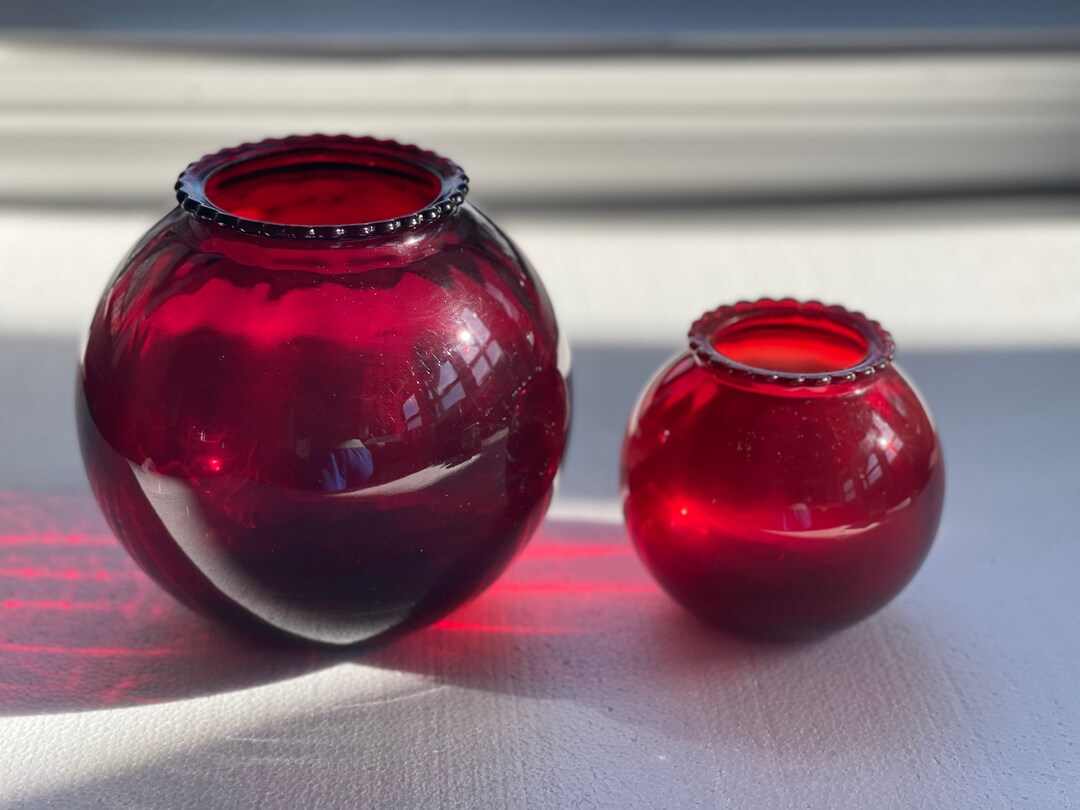Red Glass Globe Decor, Ruby Red Glass Vases, Glass Globes, Large Round ...