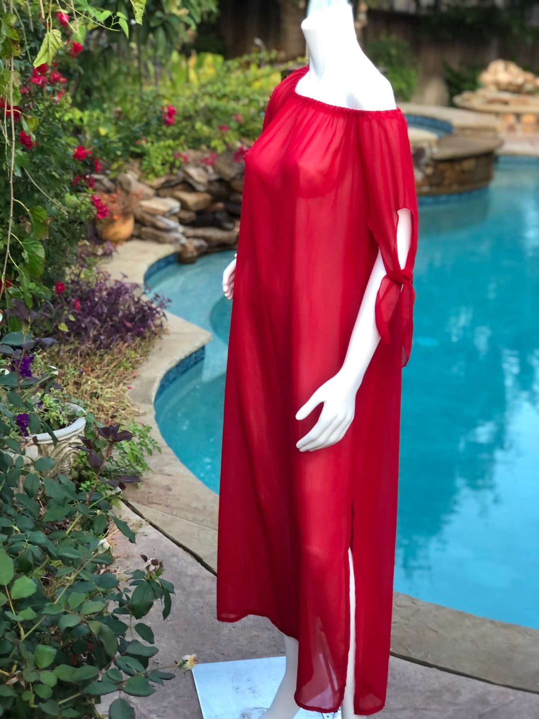 Sexy Sheer Red Nightgown Vintage Red Lingerie off Shoulder - Etsy