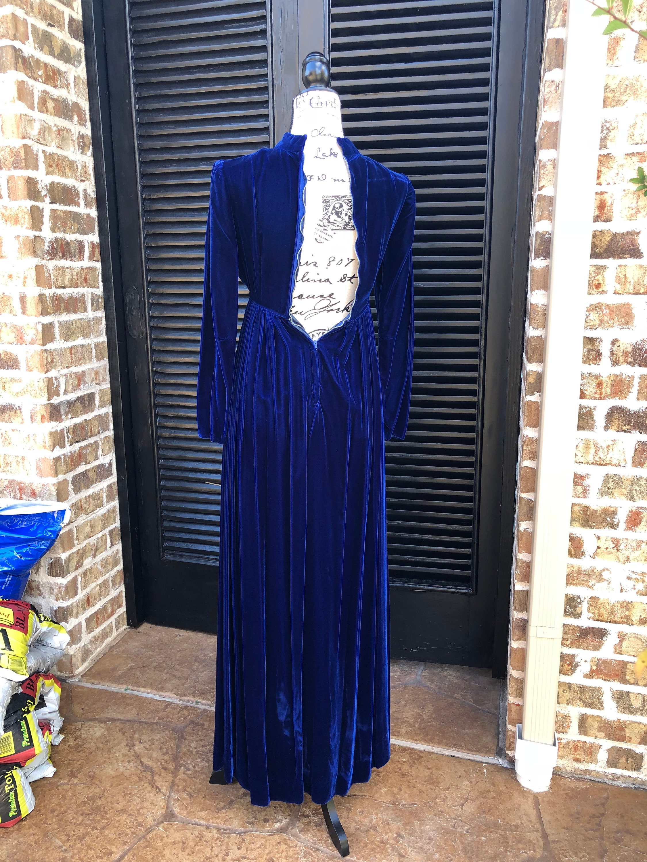 Vintage Royal Blue Velvet Dress Empire Waist Floor Length - Etsy