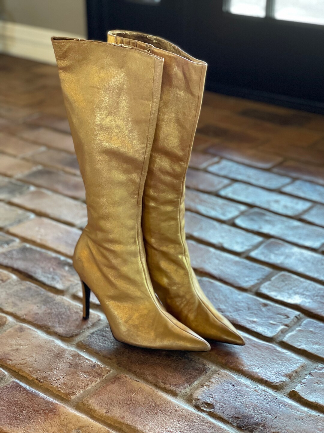 Rock Star Golden Boots Metallic Gold Stiletto Boots 90s High - Etsy