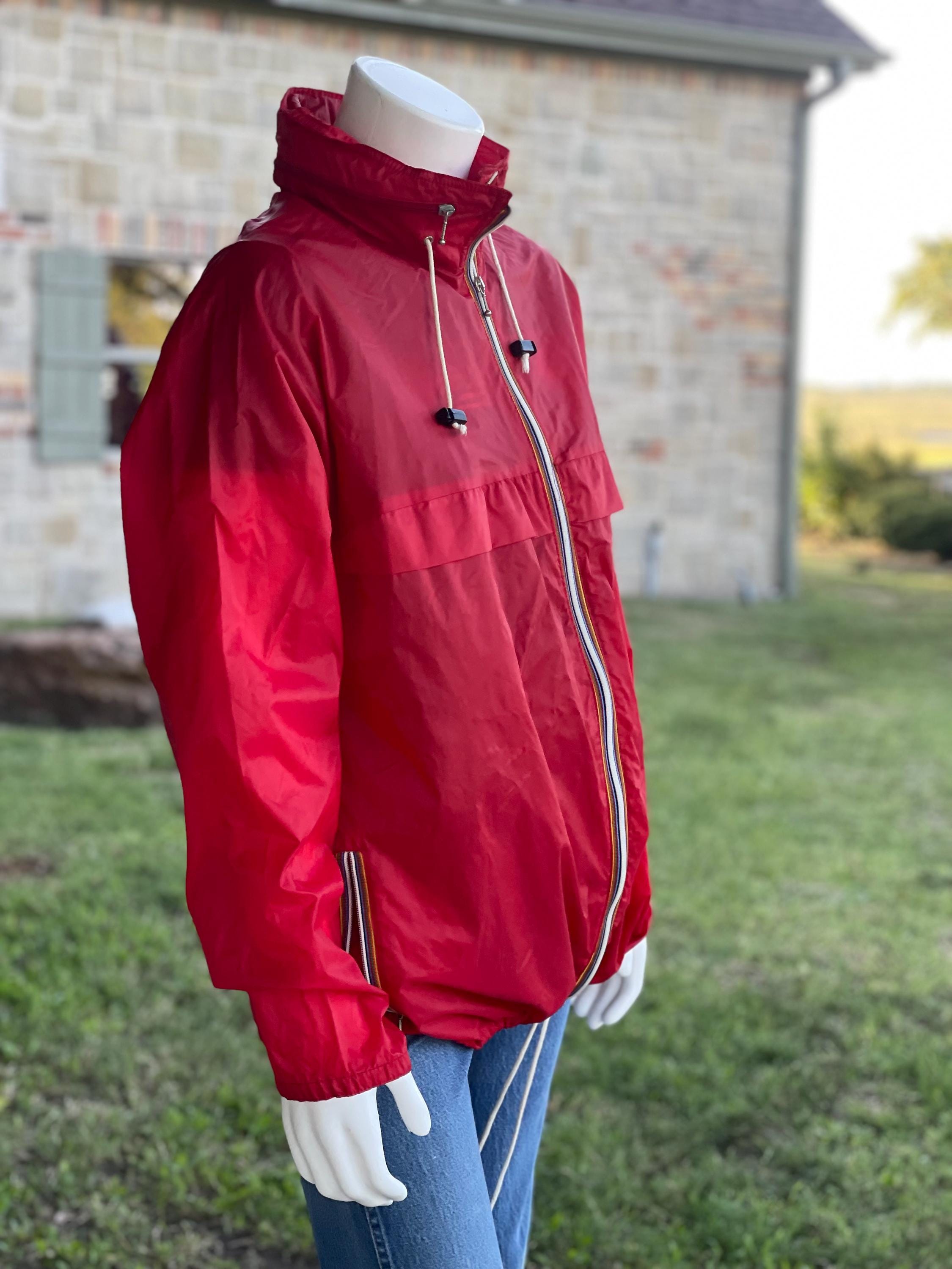 Vintage Red Nylon Windbreaker: 70s Rainbow Accents, Bermuda XXL - Etsy