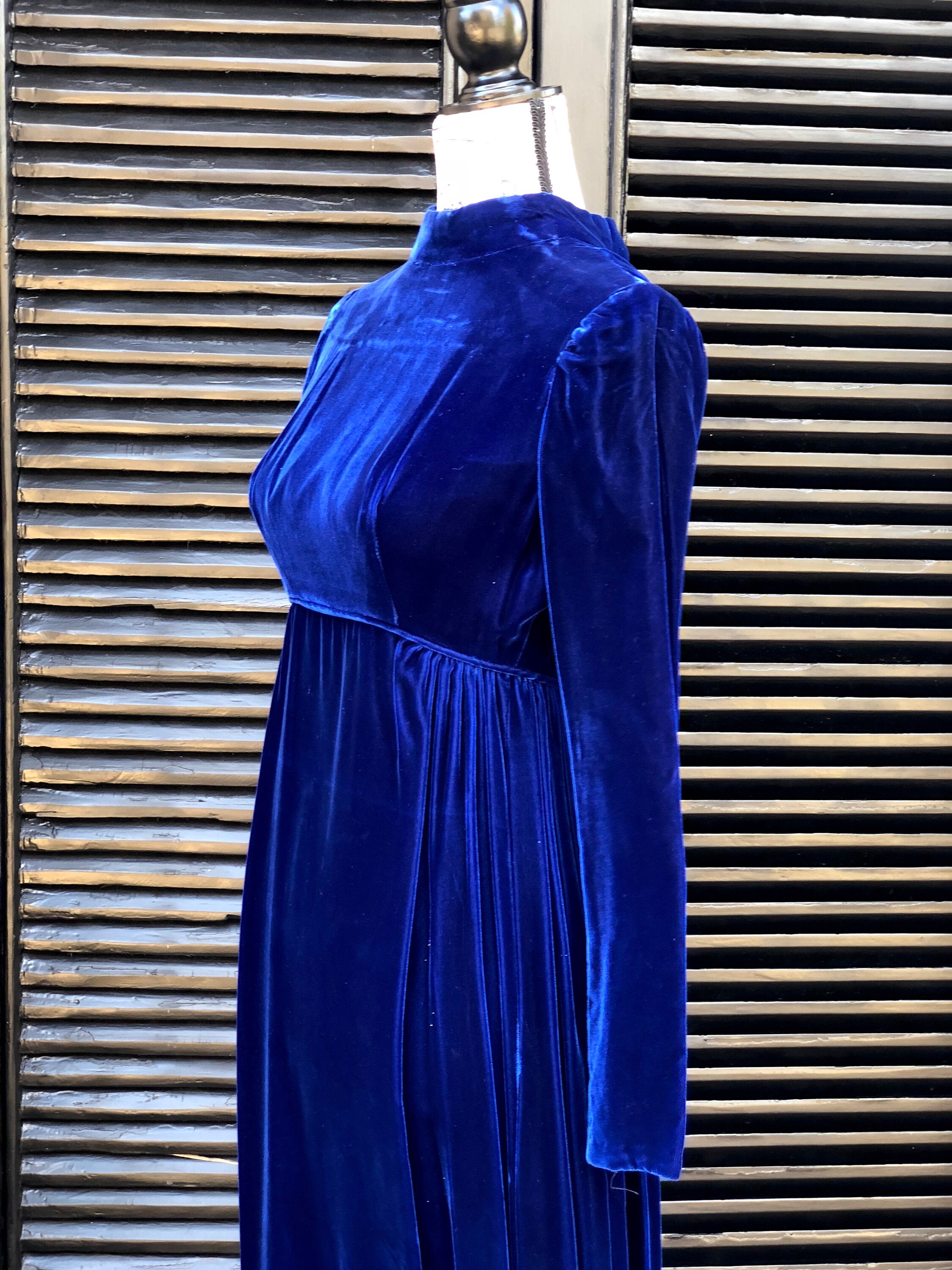 Vintage Royal Blue Velvet Dress Empire Waist Floor Length - Etsy