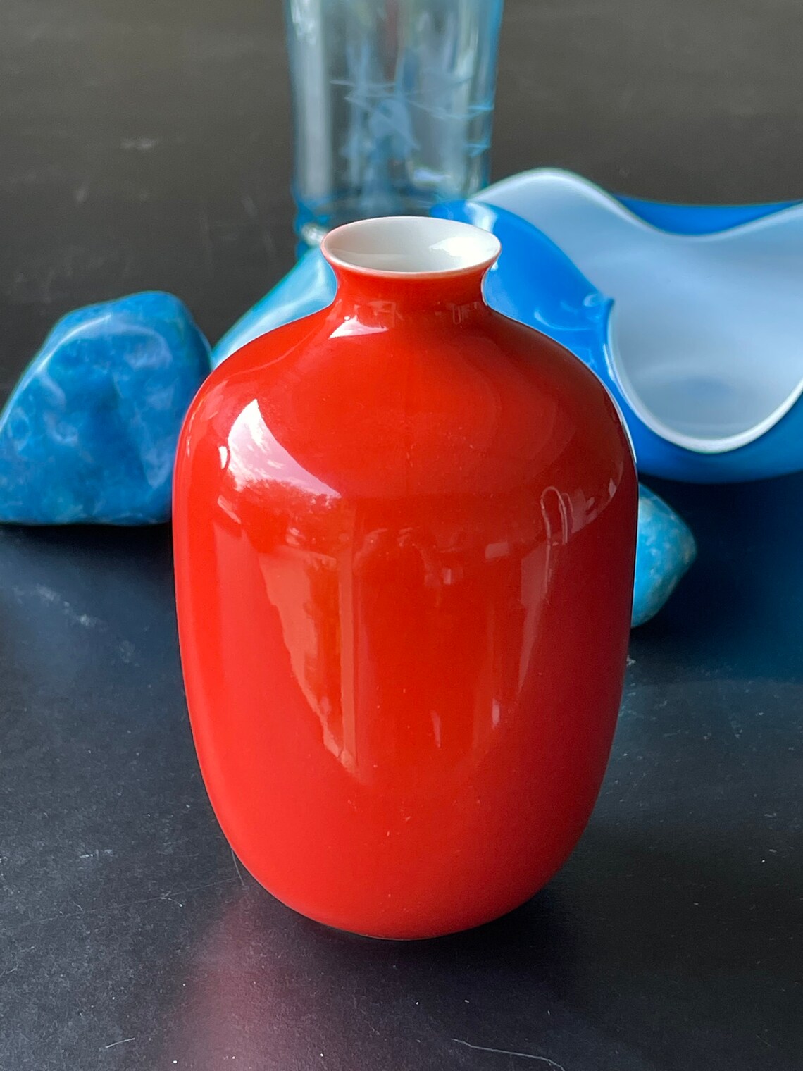 Vintage Red Bud Vase Japandi Style Vase Short Wide - Etsy