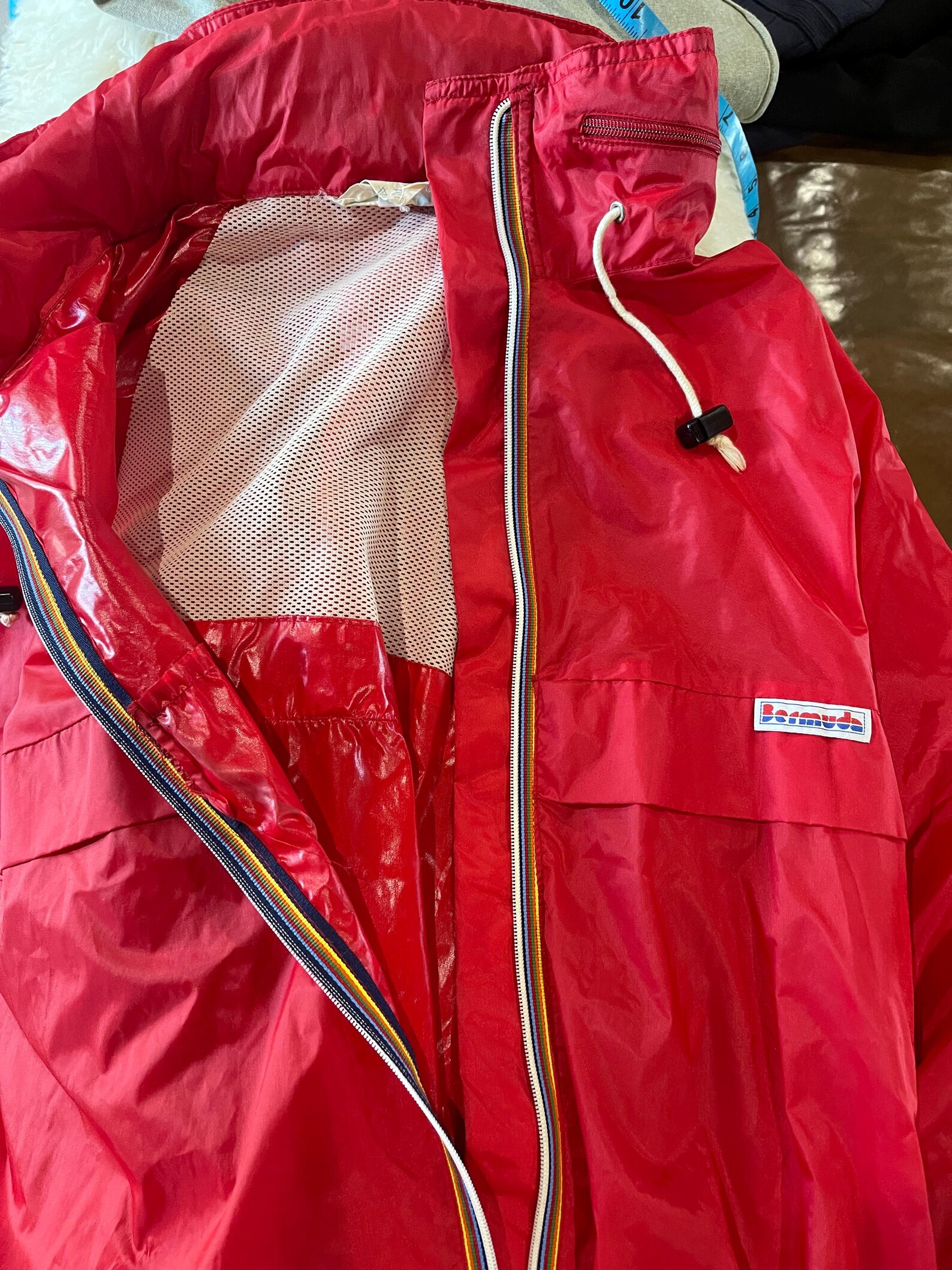 Vintage Red Nylon Windbreaker: 70s Rainbow Accents, Bermuda XXL - Etsy