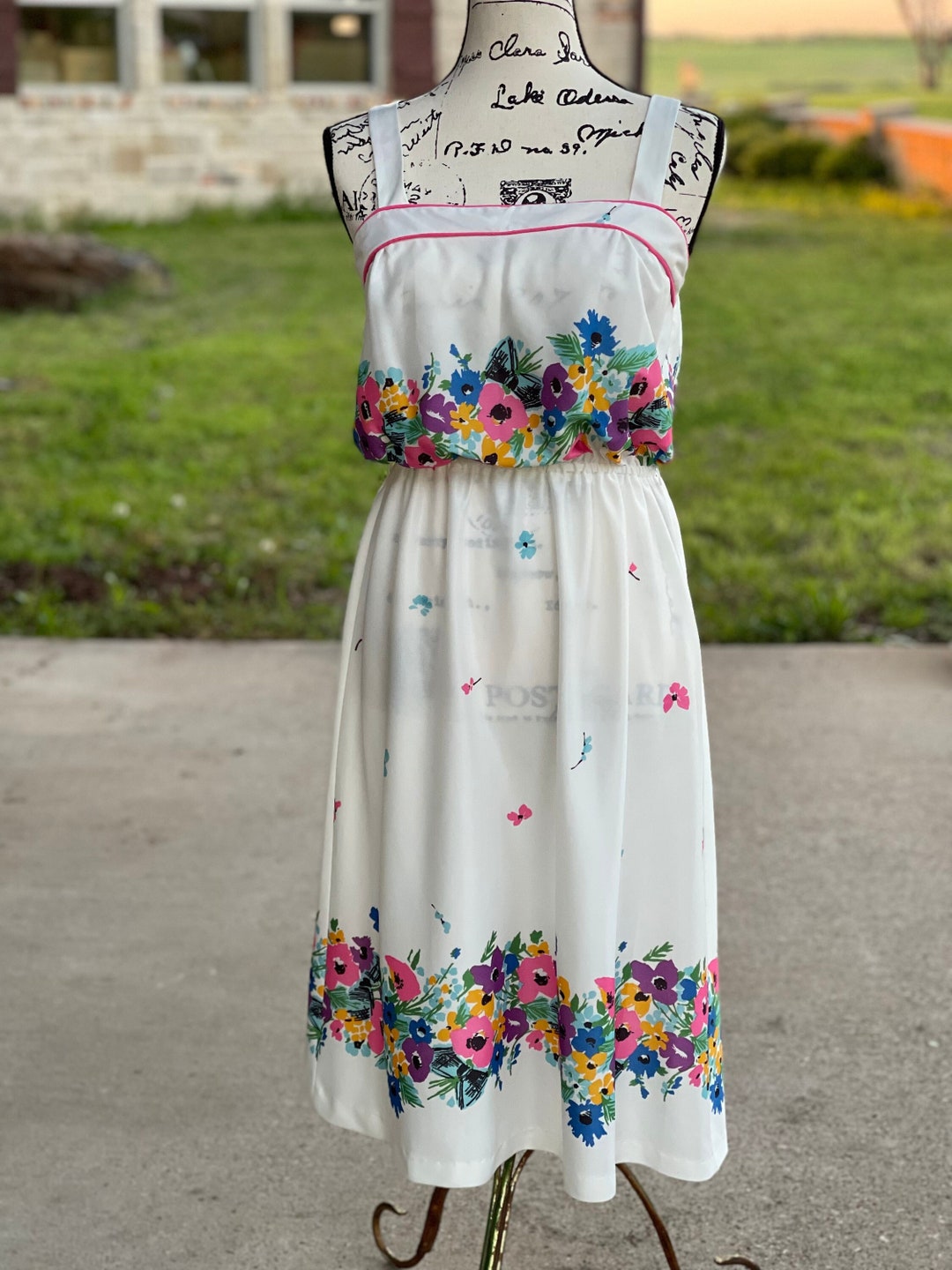 Vintage White Sun Dress, 70s Sleeveless Dress, Garden Party Dress ...