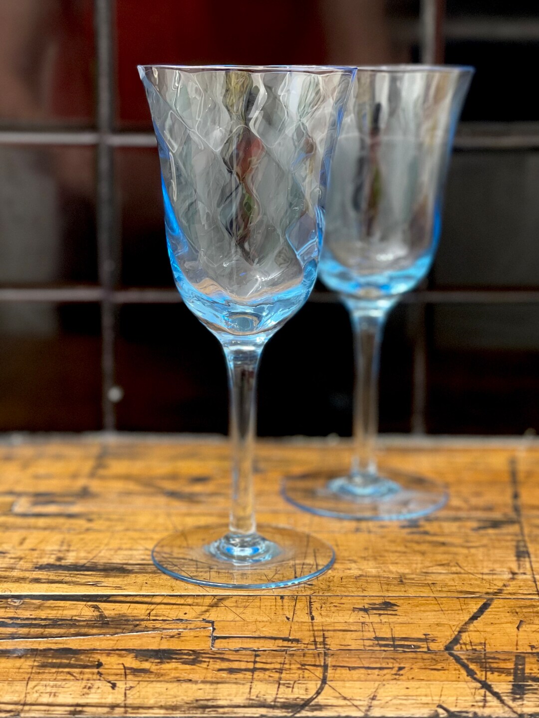 Blue Glass Stemware, Libbey Optic Swirl Wine Glasses, Light Blue ...