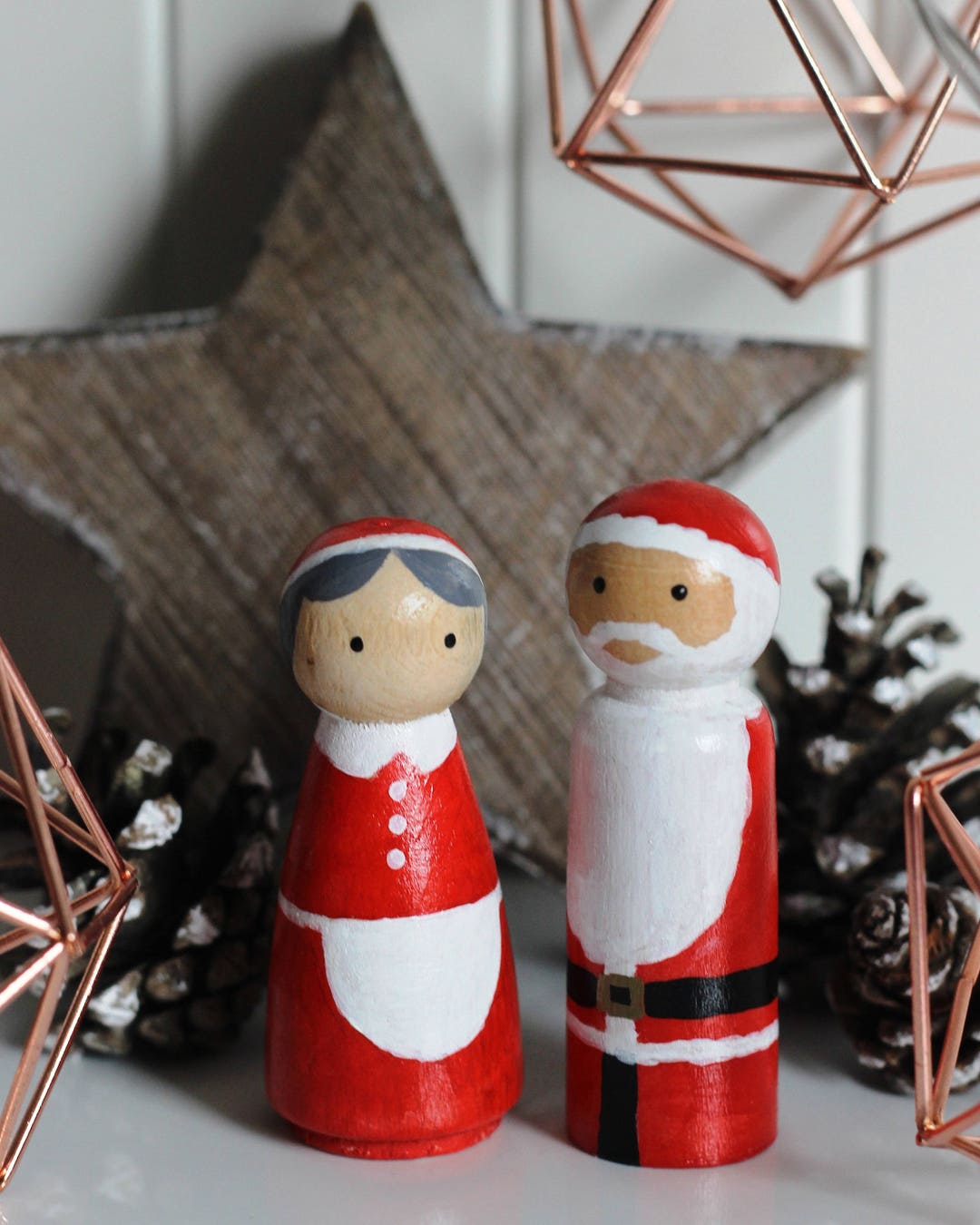 Christmas Peg Dolls - Hand-painted Wooden Peg Dolls - Santa Claus and ...