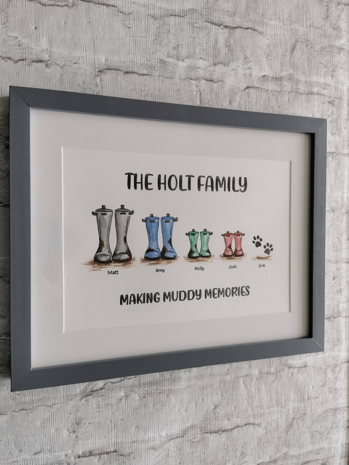 Personalised Family Art - Custom Family Illustration, Welly Boot Art ...