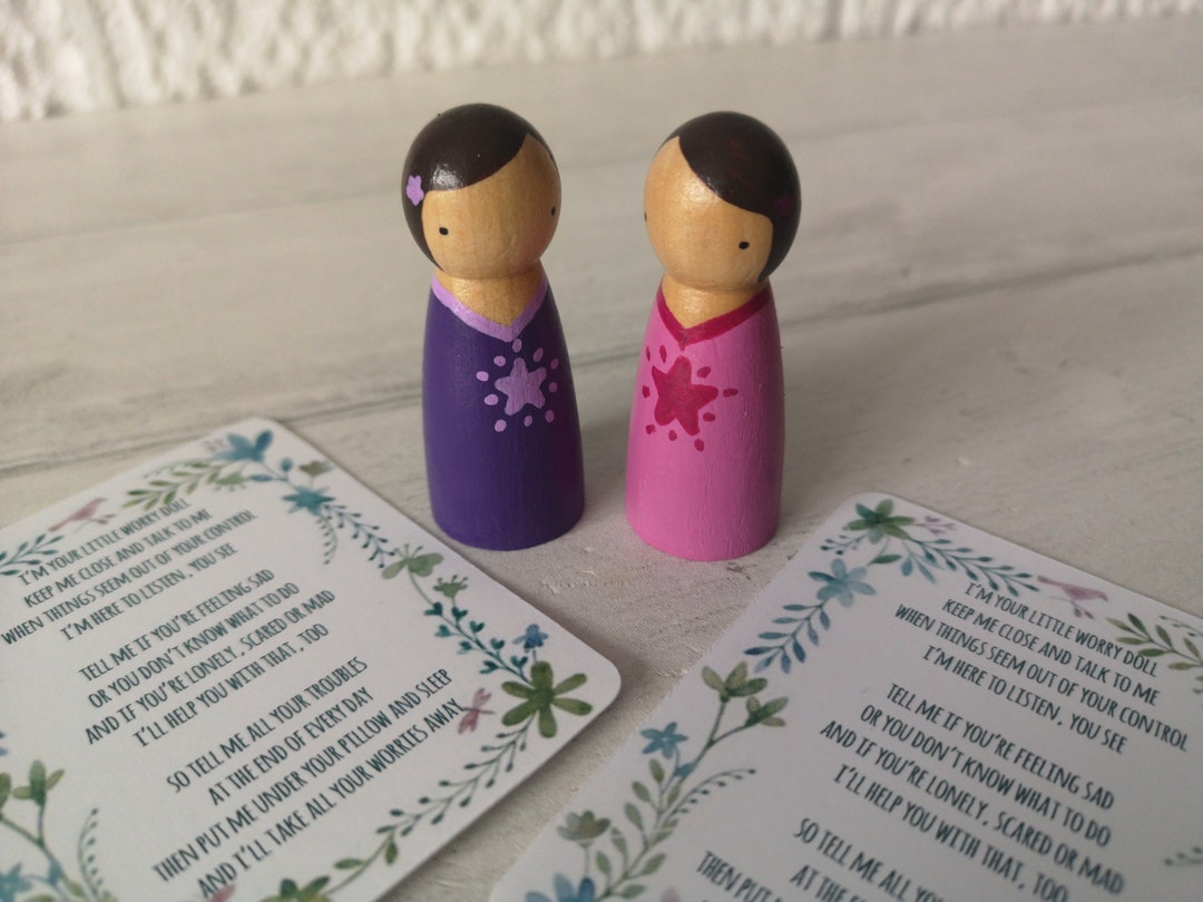 Worry Doll Wooden Peg Doll With Original Poem, Perfect for Anxious ...