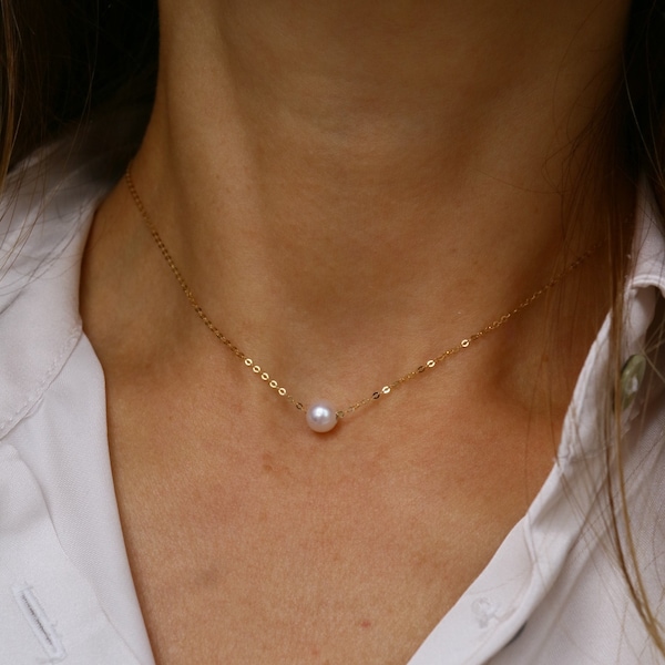 Solid Gold Pearl Necklace - Etsy