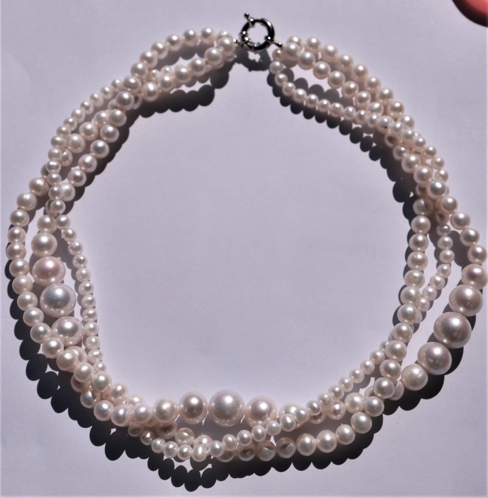 Triple 3 Rows Pearl Choker Necklace, Twisted Pearls Bridal Necklace ...
