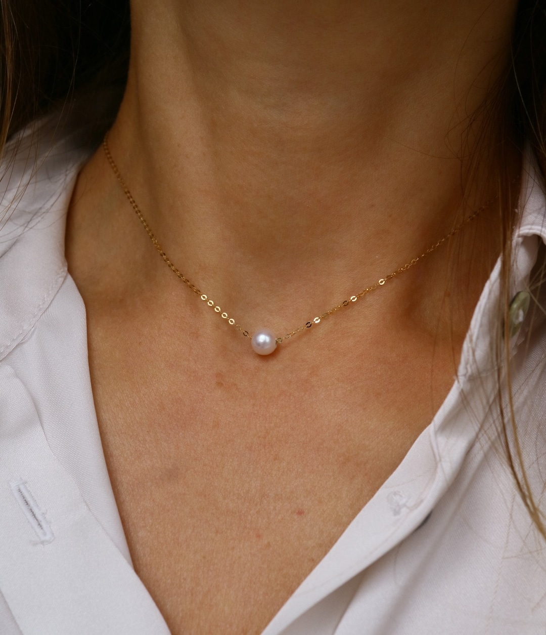 18K Solid Gold Freshwater Pearl Choker, Solid Gold Pearl Necklace, 4A ...
