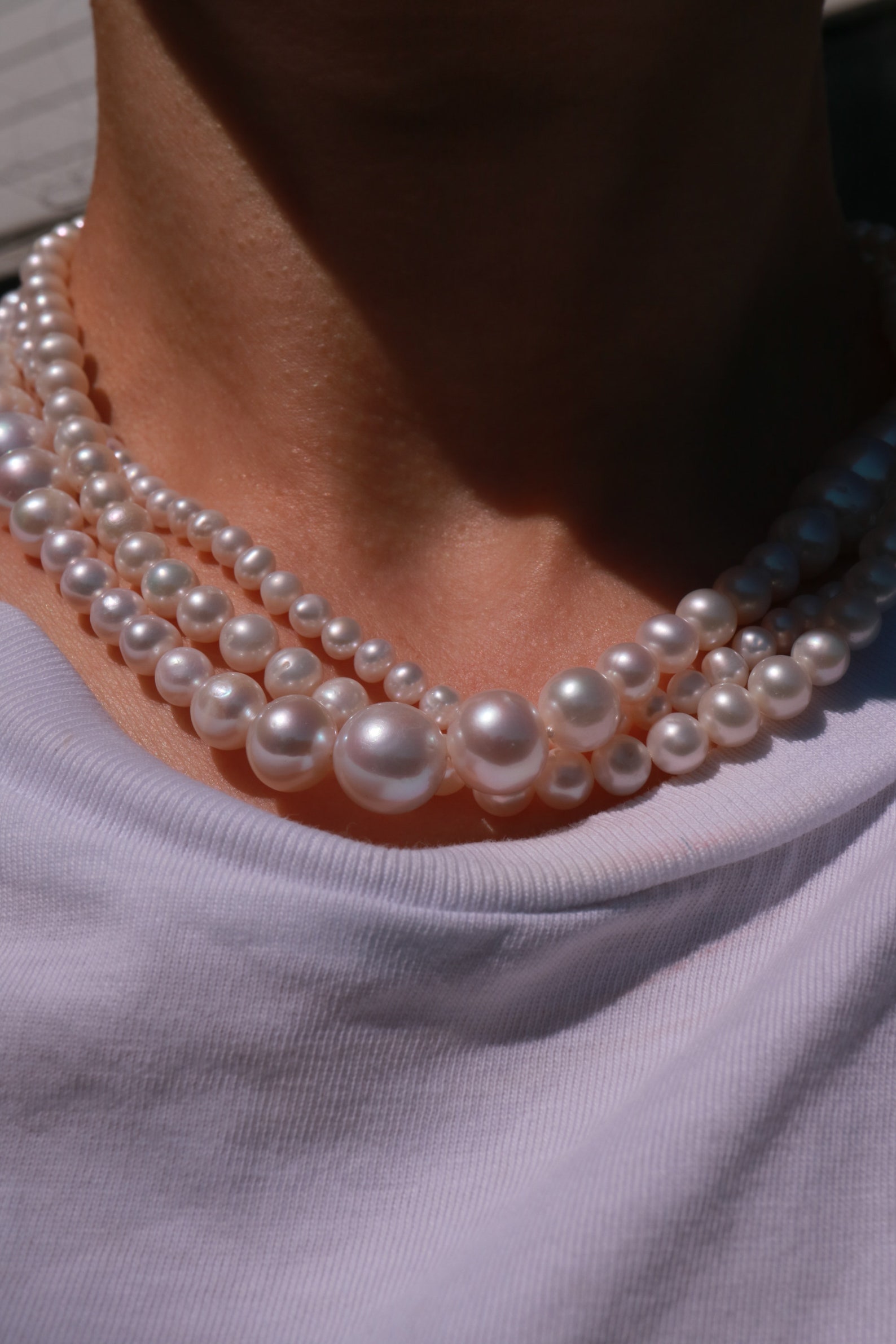 Triple 3 Rows Pearl Choker Necklace, Twisted Pearls Bridal Necklace ...